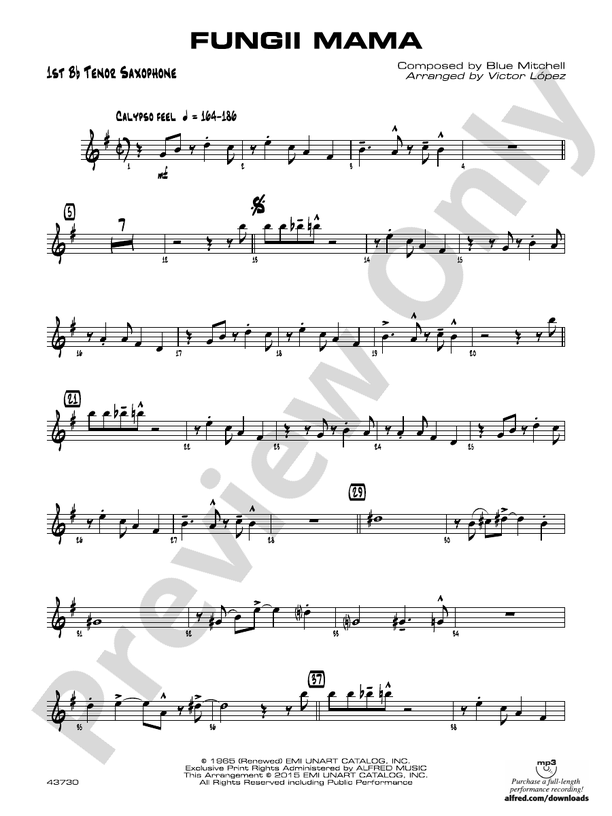 Fungii Mama: B-flat Tenor Saxophone: B-flat Tenor Saxophone Part - Digital Sheet Music Download