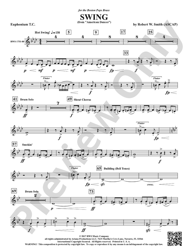 Swing - From American Dances: Baritone T.C.: Baritone T.C. Part: Robert ...