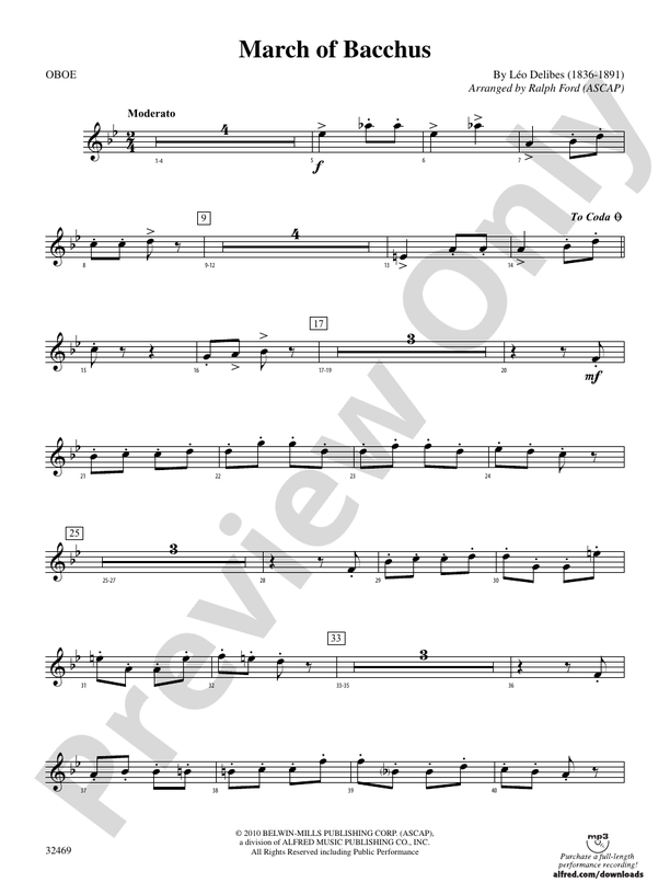 March of Bacchus: Oboe: Oboe Part - Digital Sheet Music Download