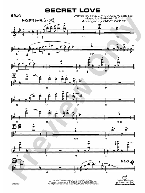 Secret Love: Flute: Flute Part - Digital Sheet Music Download