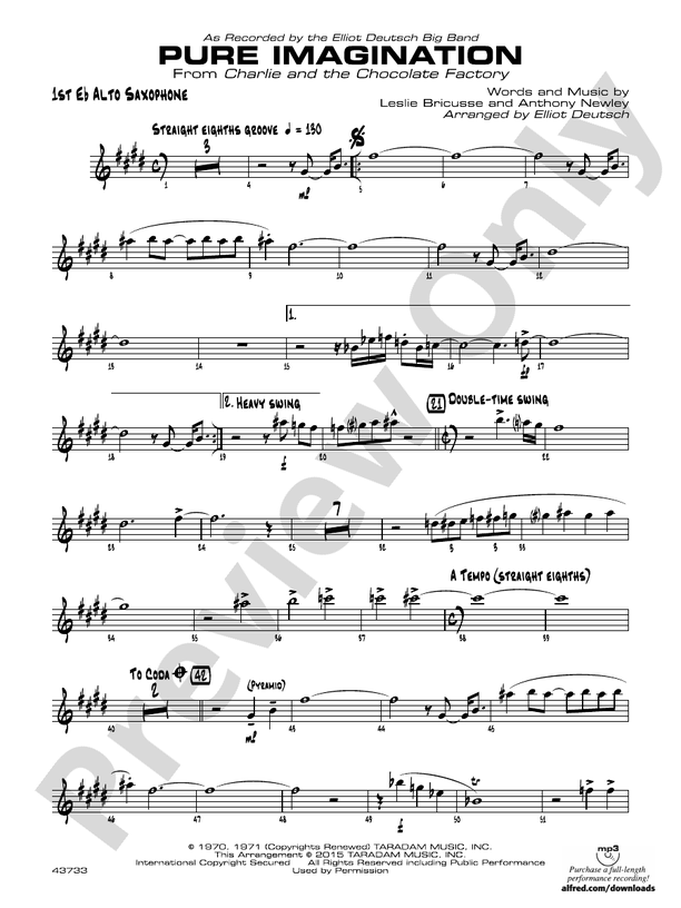 Pure Imagination: E-flat Alto Saxophone: E-flat Alto Saxophone Part - Digital Sheet Music Download