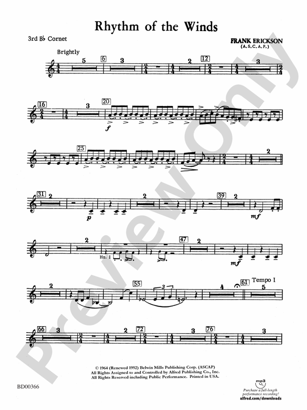 Rhythm of the Winds: 3rd B-flat Cornet: 3rd B-flat Cornet Part ...