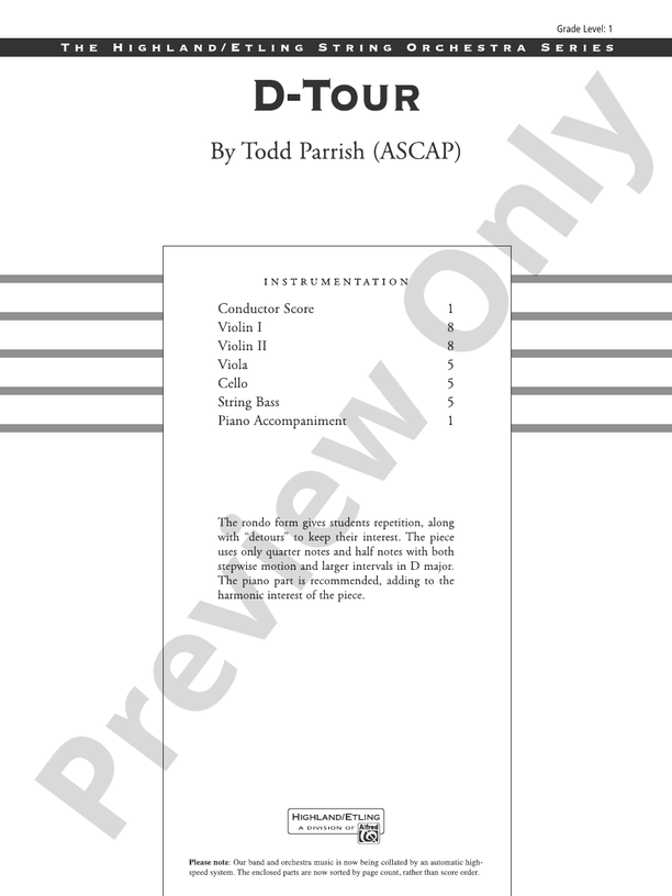 D-Tour: Score: String Orchestra Score - Digital Sheet Music Download