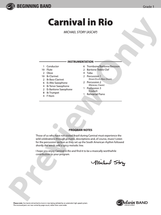 Carnival in Rio: Score: Concert Band Score - Digital Sheet Music Download