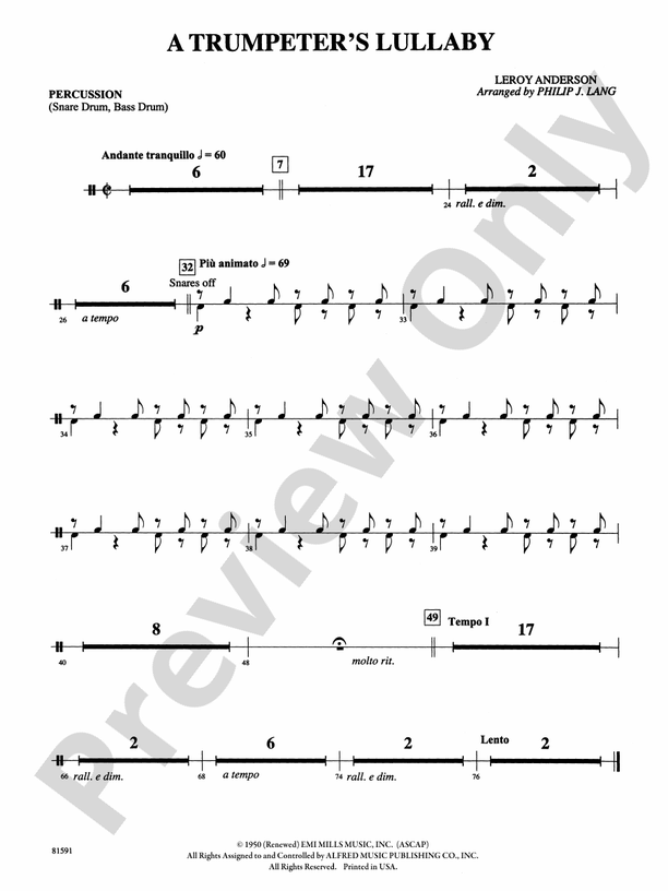 Trumpeter's Lullaby: 1st Percussion: 1st Percussion Part - Digital ...