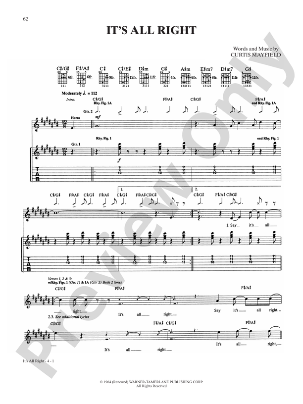 It's All Right: Guitar: Curtis Mayfield - Digital Sheet Music Download