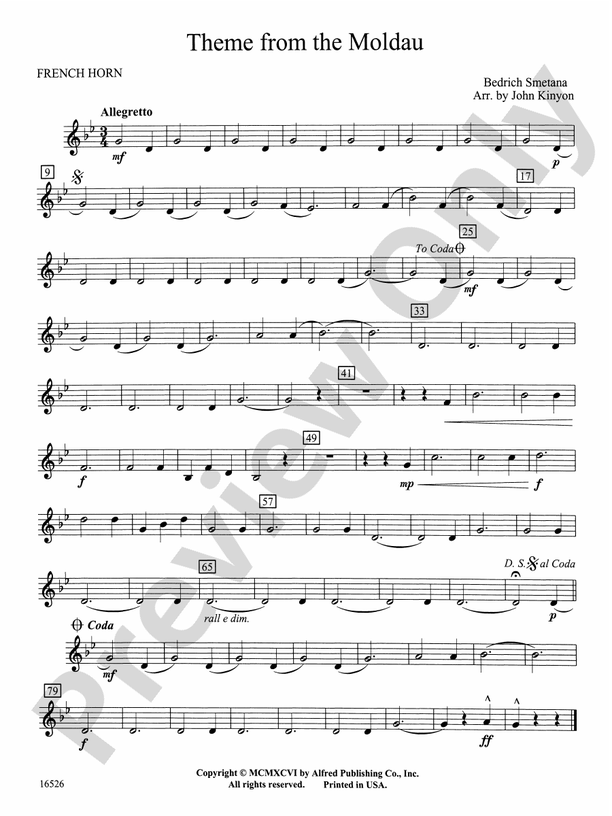 Theme from "The Moldau": 1st F Horn: 1st F Horn Part - Digital Sheet ...