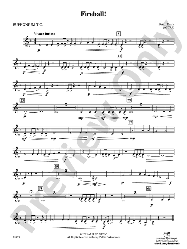 Fireball!: Baritone T.C.: Baritone T.C. Part - Digital Sheet Music Download