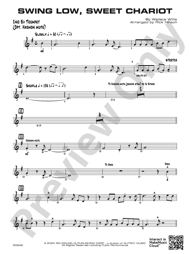 Swing Low, Sweet Chariot: 2nd B-flat Trumpet: 2nd B-flat Trumpet Part ...