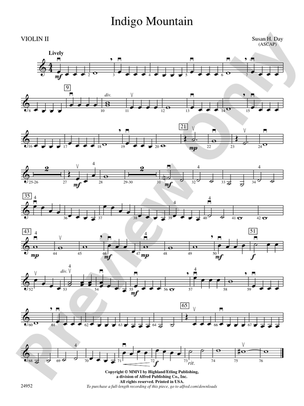 Indigo Mountain: 2nd Violin: 2nd Violin Part - Digital Sheet Music Download