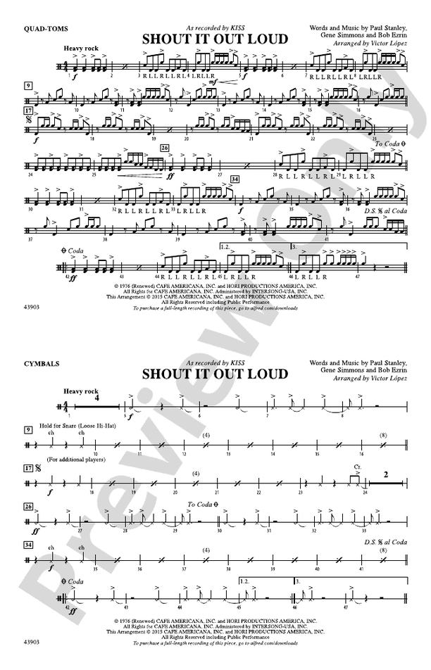 Shout It Out Loud: Quad-Toms: Quad-Toms Part - Digital Sheet Music Download