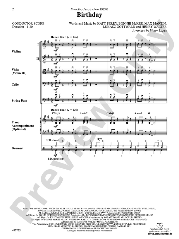 Birthday: Score: String Orchestra Score - Digital Sheet Music Download