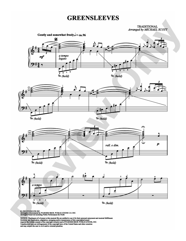 Greensleeves: Piano: Traditional - Digital Sheet Music Download