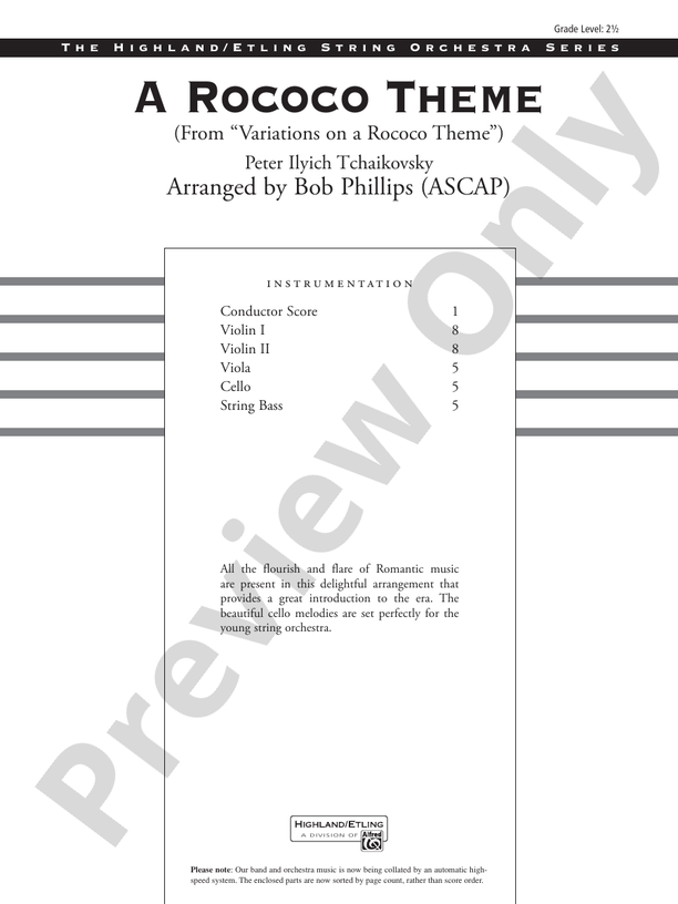 A Rococo Theme: Score: String Orchestra Score - Digital Sheet Music ...