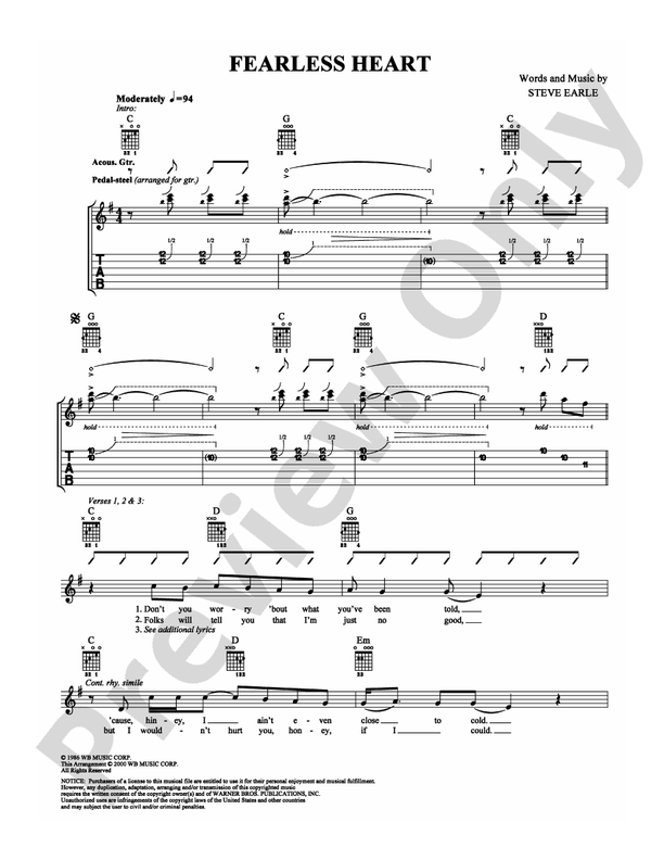 Fearless Heart: Guitar TAB: Steve Earle - Digital Sheet Music Download