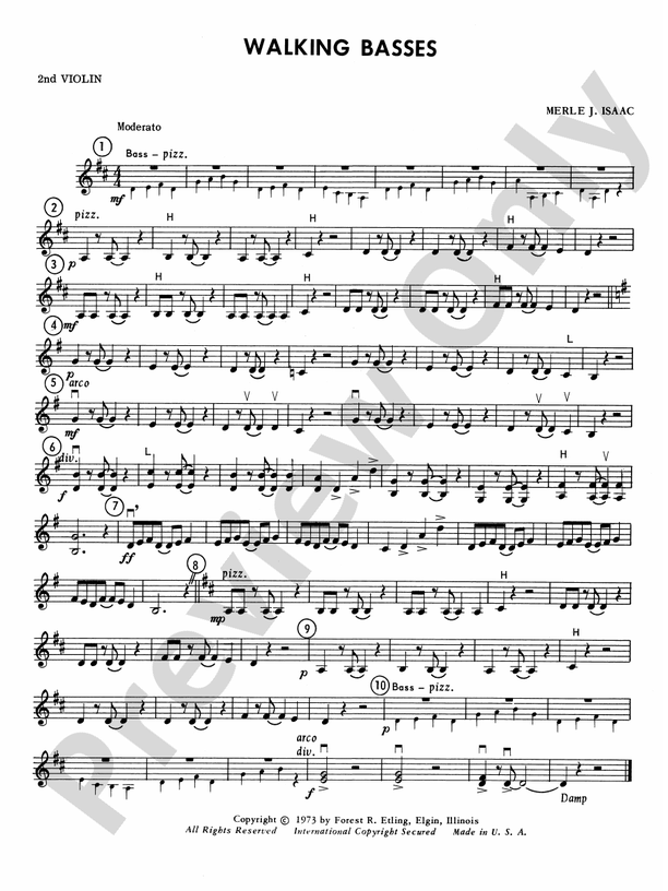 Walking Basses: 2nd Violin: 2nd Violin Part - Digital Sheet Music Download