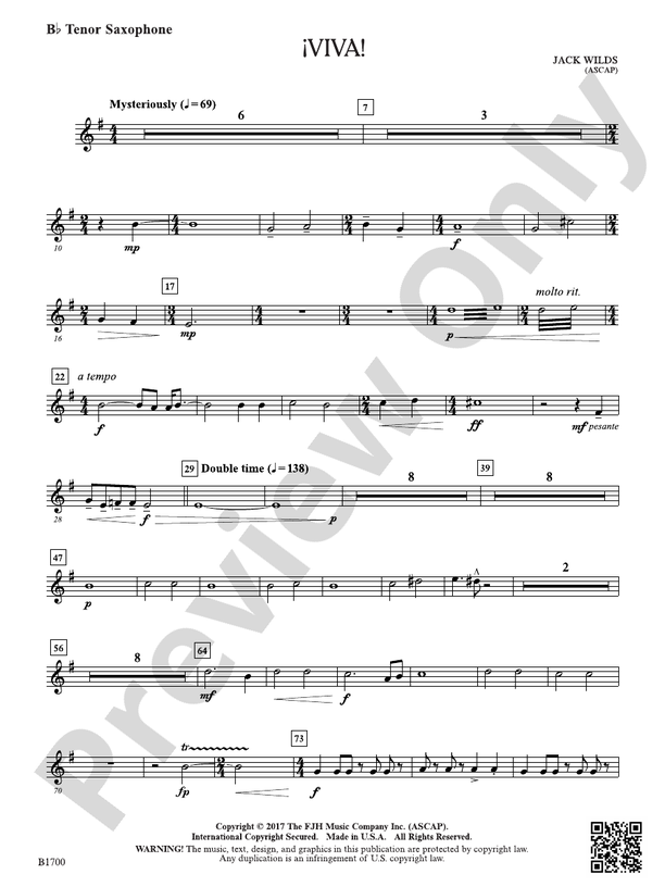 Viva!: B-flat Tenor Saxophone: B-flat Tenor Saxophone Part: Jack Wilds - Digital Sheet Music ...
