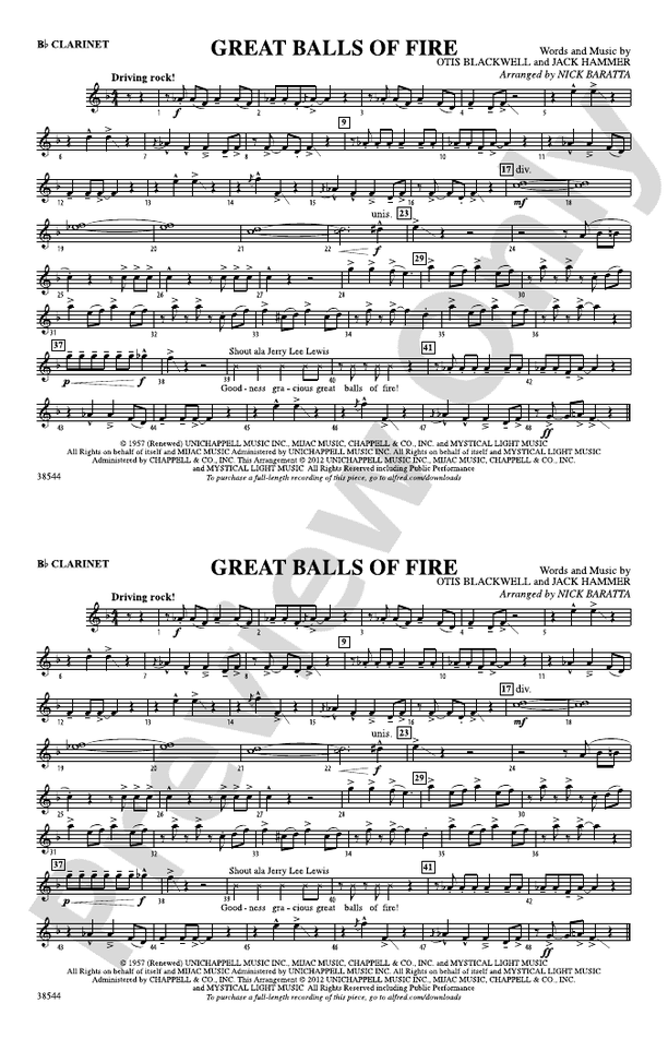 Great Balls of Fire: 1st B-flat Clarinet: 1st B-flat Clarinet Part ...