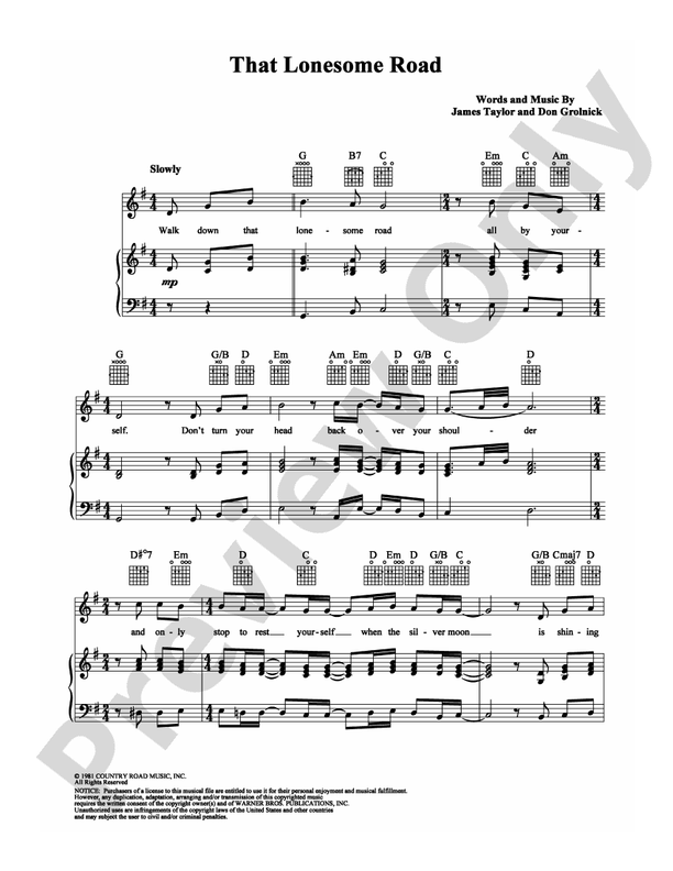 That Lonesome Road: Piano/Vocal/Chords: James Taylor - Digital Sheet Music Download