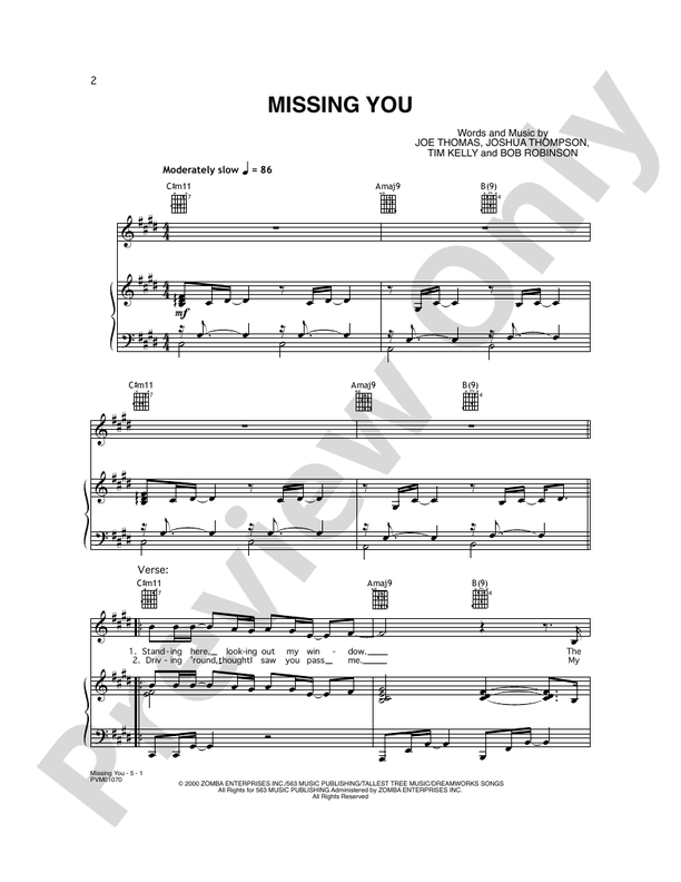 Missing You: Piano/Vocal/Chords: Case - Digital Sheet Music Download