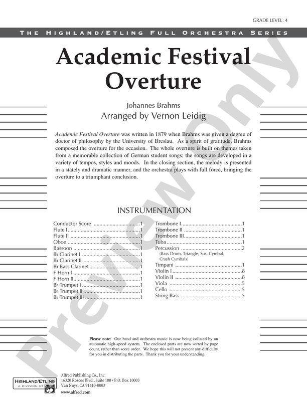 Academic Festival Overture: Score: Full Orchestra Score - Digital Sheet ...