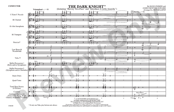 The Dark Knight Score Marching Band Score Digital Sheet Music Download