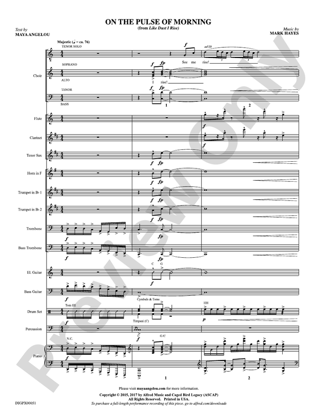 On the Pulse of Morning: Score: Choir Score - Digital Sheet Music Download