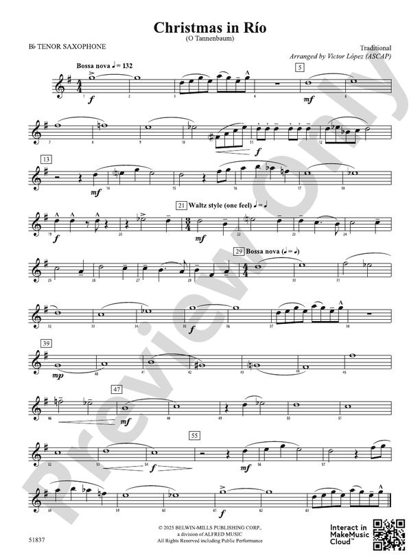 Christmas in Río: B-flat Tenor Saxophone: B-flat Tenor Saxophone Part ...