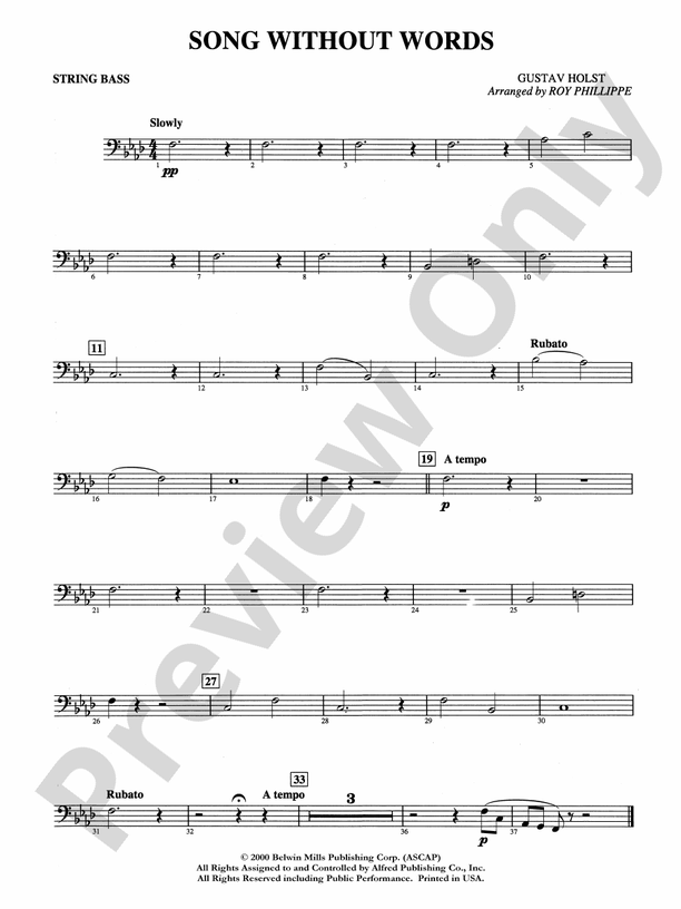 Song without Words: String Bass: String Bass Part - Digital Sheet Music ...