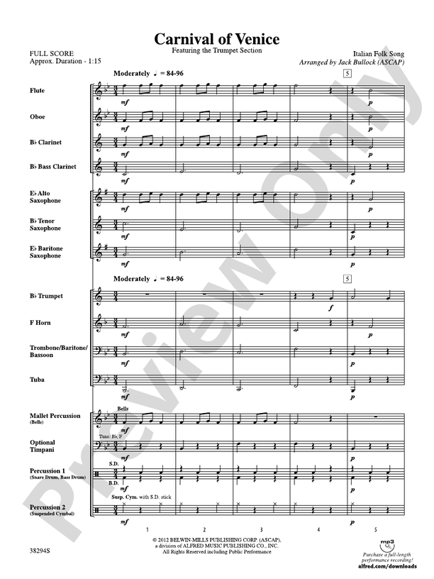 Carnival of Venice: Score: Concert Band Score - Digital Sheet Music ...