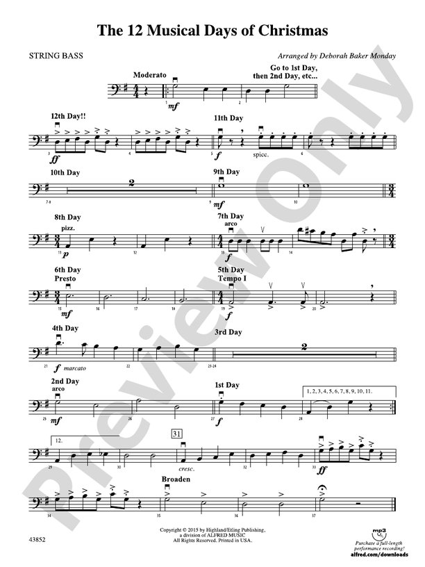The 12 Musical Days of Christmas: String Bass: String Bass Part ...