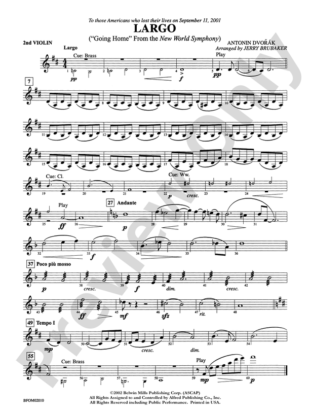 Largo ("Going Home" from the New World Symphony): 2nd Violin: 2nd ...