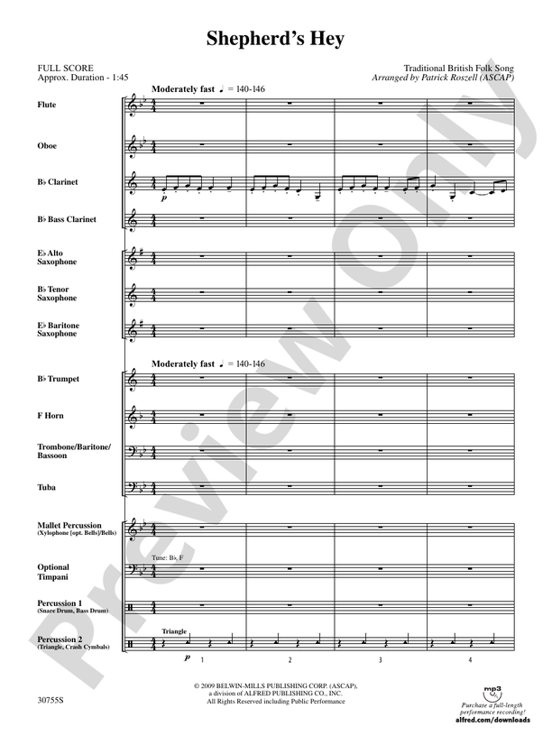 Shepherd's Hey: Score: Concert Band Score - Digital Sheet Music Download