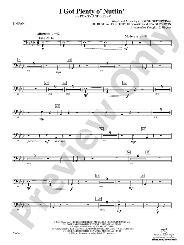 I Got Plenty o' Nuttin': Timpani: Timpani Part - Digital Sheet Music ...