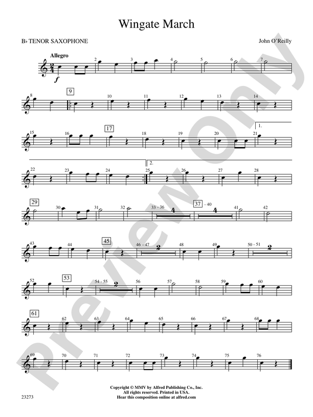 Wingate March: B-flat Tenor Saxophone: B-flat Tenor Saxophone Part ...