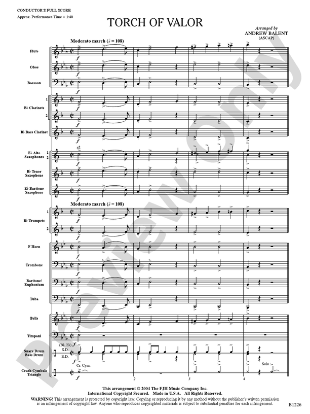 Torch of Valor: Score: Concert Band Score: Andrew Balent - Digital ...