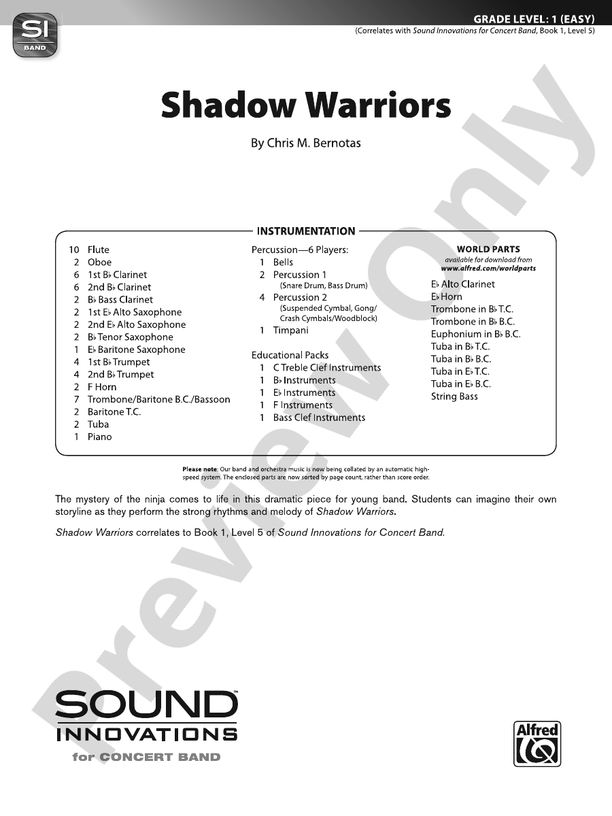 Shadow Warriors: Score: Concert Band Score - Digital Sheet Music Download