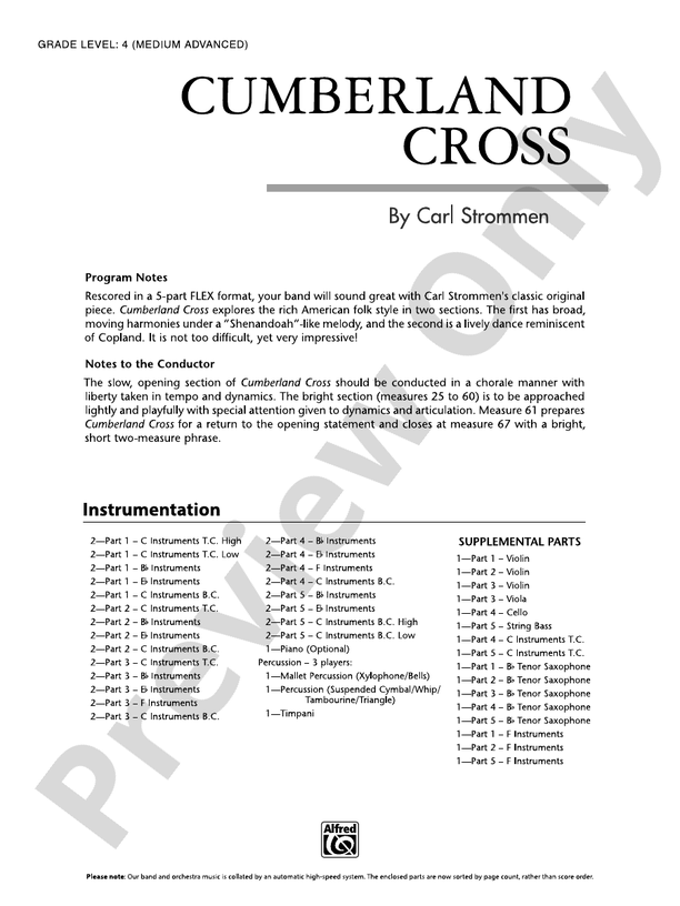 Cumberland Cross: Score: Concert Band Score - Digital Sheet Music Download
