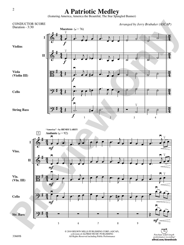 A Patriotic Medley: String Orchestra Conductor Score & Parts - Digital ...