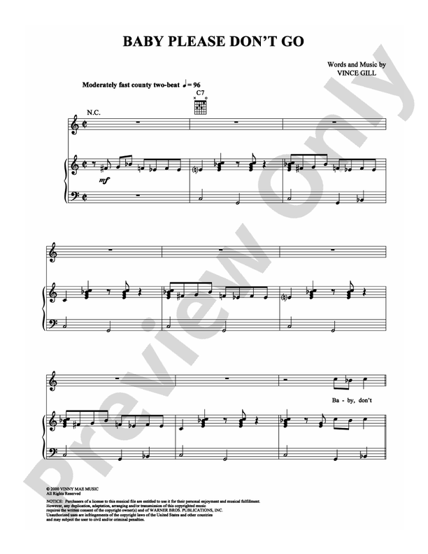 Baby Please Don't Go: Piano/Vocal/Chords: Vince Gill - Digital Sheet Music Download