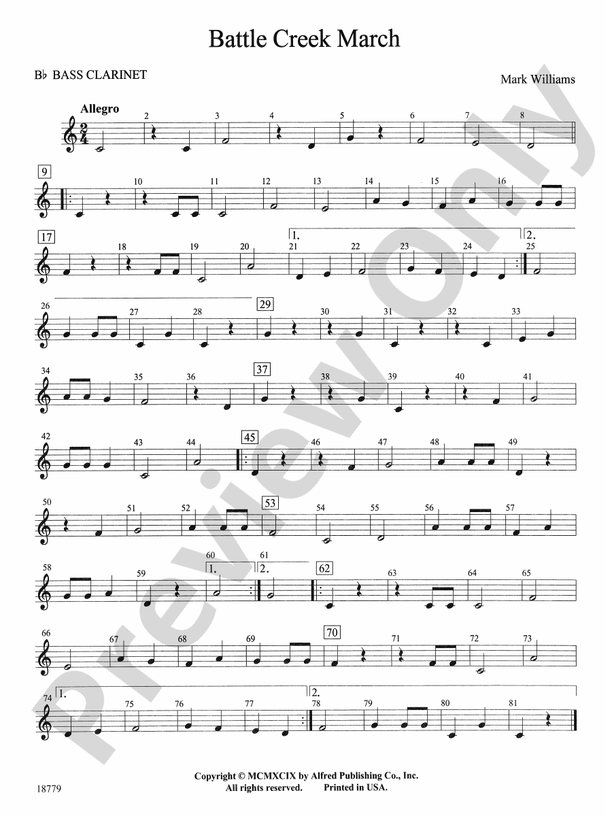 Battle Creek March: B-flat Bass Clarinet: B-flat Bass Clarinet Part ...