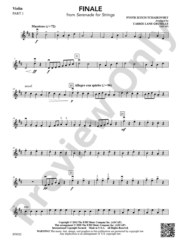 Finale (From Serenade for Strings): Part 1 Violin: Part 1 Violin Part: Pyotr Ilyich Tchaikovsky ...