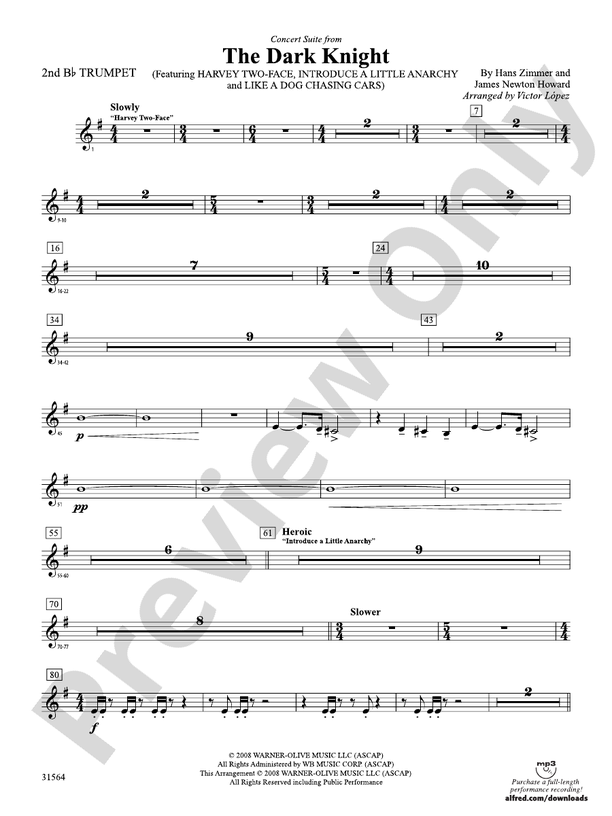 The Dark Knight, Concert Suite from: 2nd B-flat Trumpet: 2nd B-flat ...