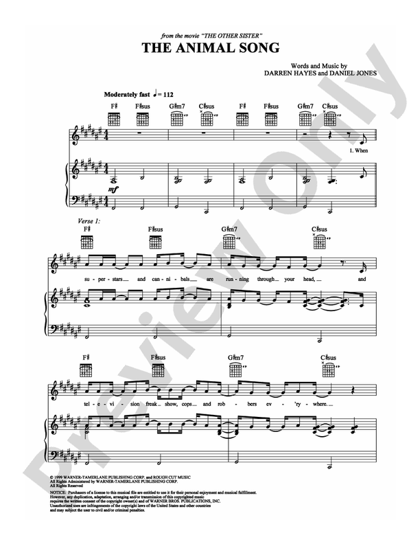 The Animal Song: Piano/Vocal/Chords: Savage Garden - Digital Sheet ...