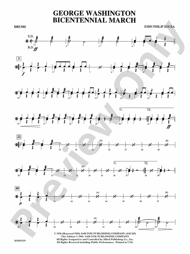 George Washington Bicentennial March: Drums: Drums Part - Digital Sheet ...