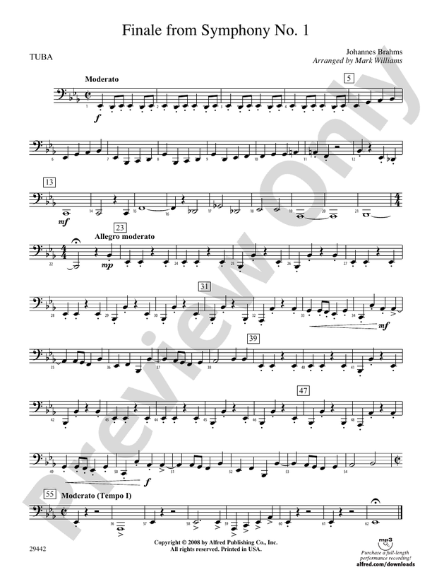 Finale from Brahms's Symphony No. 1: Tuba: Tuba Part - Digital Sheet ...