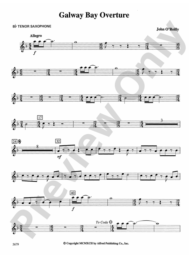 Galway Bay Overture: B-flat Tenor Saxophone: B-flat Tenor Saxophone Part - Digital Sheet Music ...