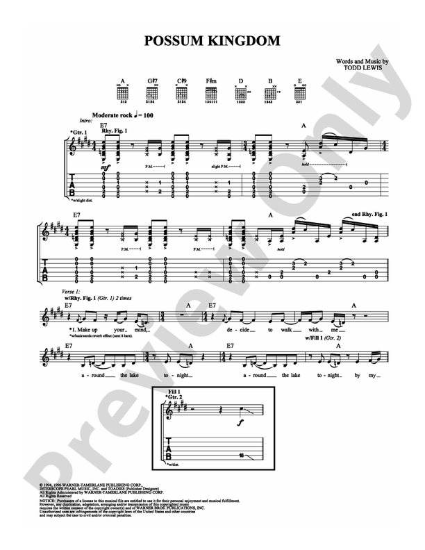 Possum Kingdom: Guitar TAB: Toadies - Digital Sheet Music Download