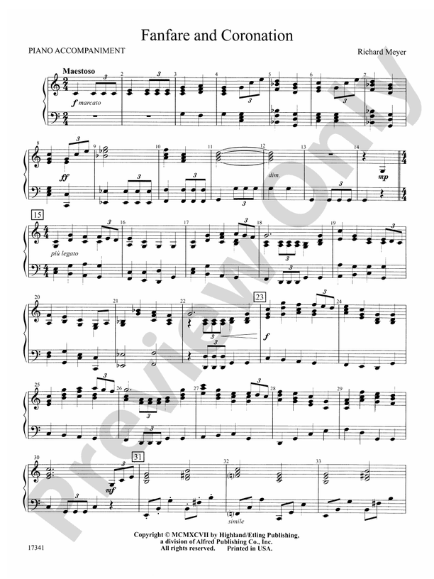 Fanfare and Coronation: Piano Accompaniment: Piano Accompaniment Part ...
