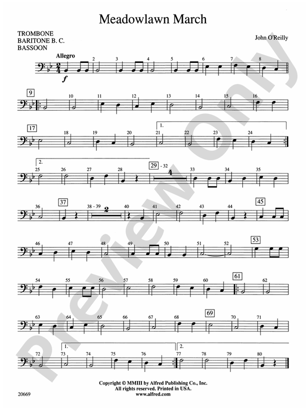 Meadowlawn March: 1st Trombone: 1st Trombone Part - Digital Sheet Music ...